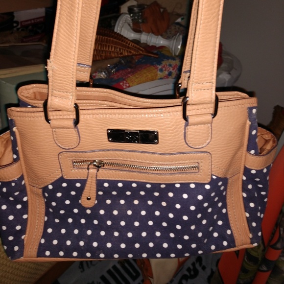 Bags | Blue And Brown Polka Dot Purse | Poshmark